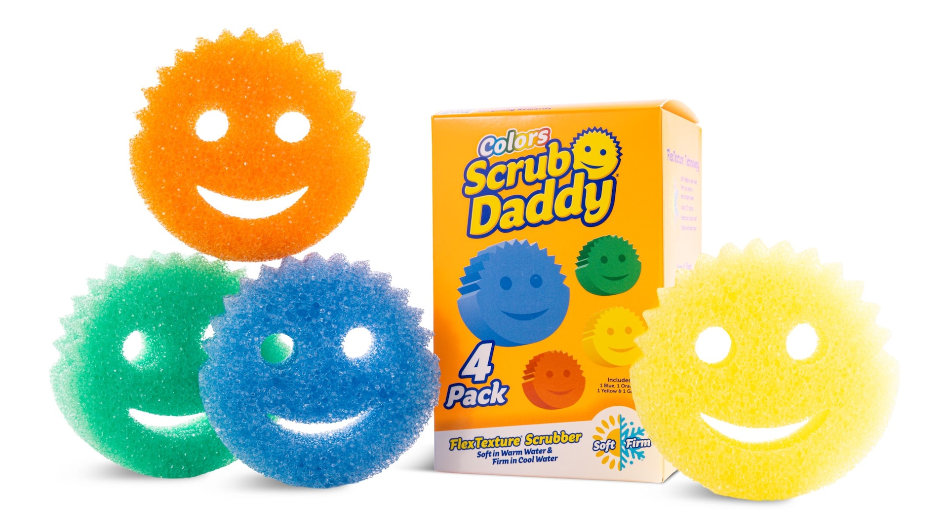 Scrub Daddy Colors Scratch-Free Cleaning Sponge/Scrubber with FlexTexture, 4-pk | Canadian Tire