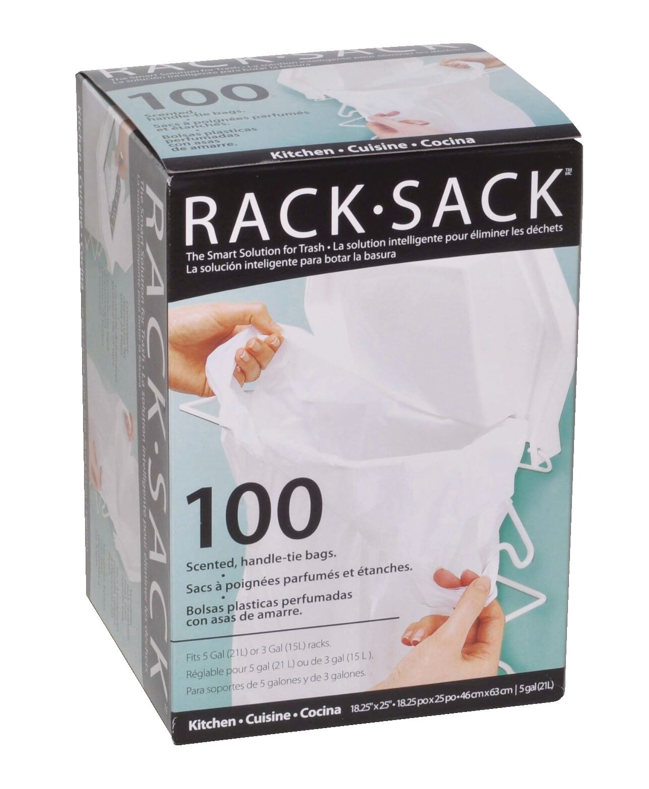 Rack Sack Refill Handle-Tie Scented Garbage Bags, 100-pk, White, 15-L ...