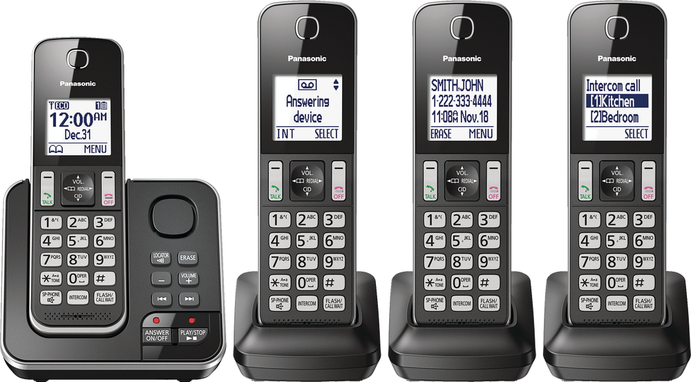 Panasonic DECT 6.0 Cordless Phone with Digital Answering, 4-Handsets ...