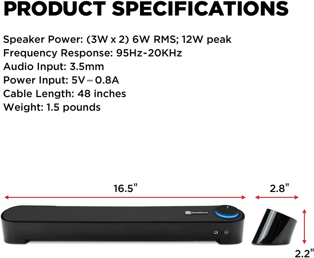 GoGroove SonaVERSE UBR Computer Sound Bar Speaker System, Black ...
