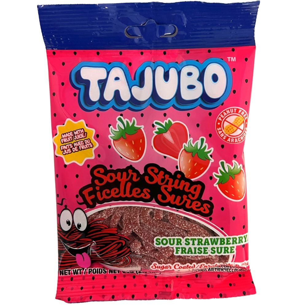 Tajubo Sour String Gummy, Strawberry, Red, 80-g, Chewy Candy, for ...