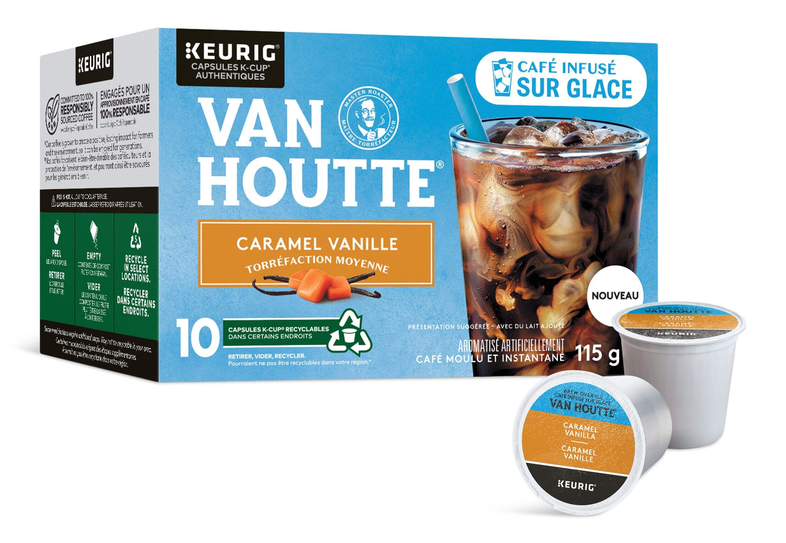 Capsules K-Cup de café infusé sur glace Caramel vanille Van Houtte, torréfaction moyenne, 115 g ...