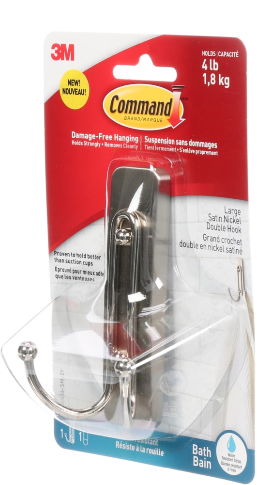 3M Command Large Bathroom Double Hook, Satin Nickel | Canadian Tire
