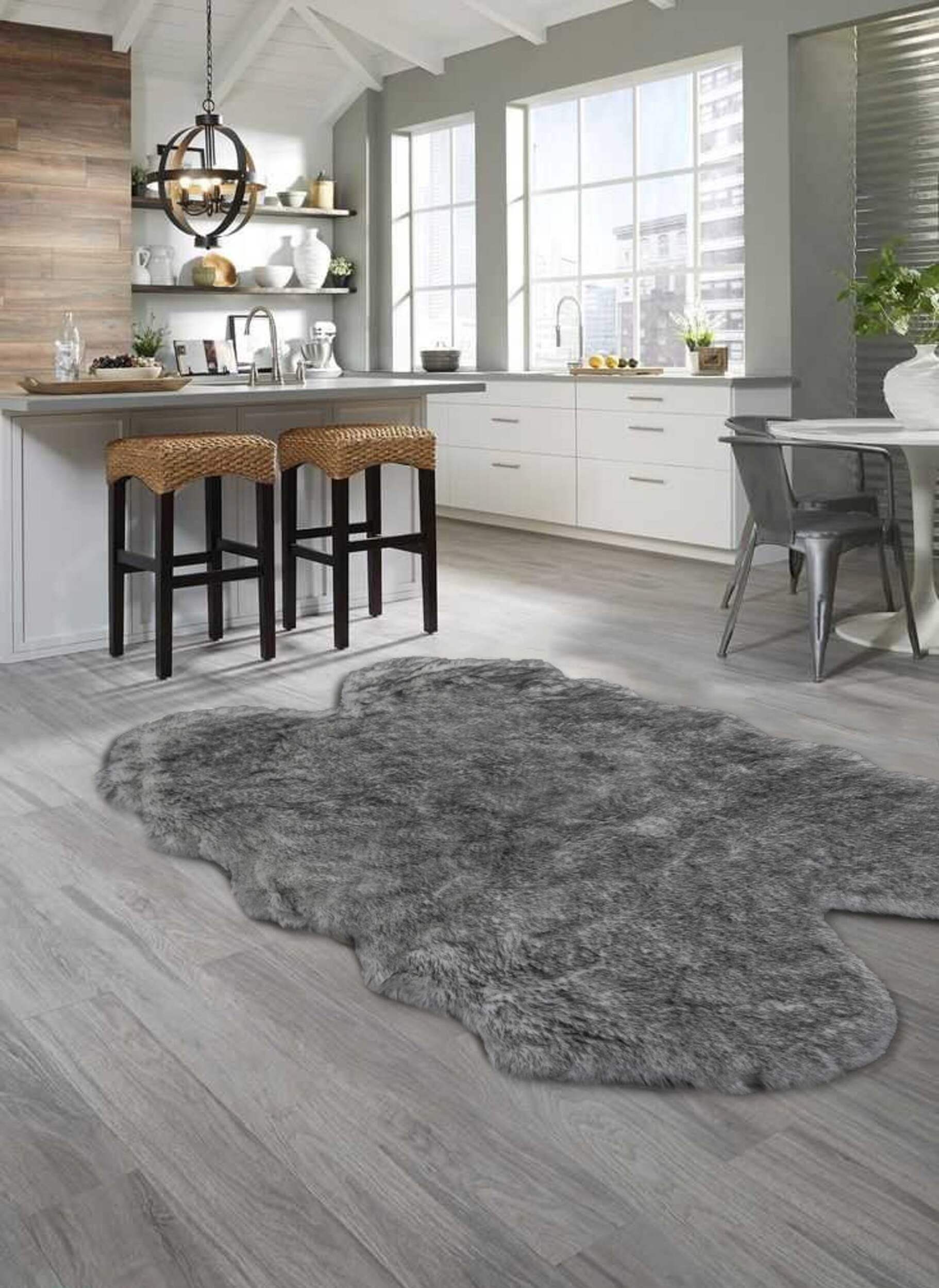 ECARPET Plush Tip Faux Sheepskin Sleek Indoor Area Rug, Grey, 4-ft x 6 ...