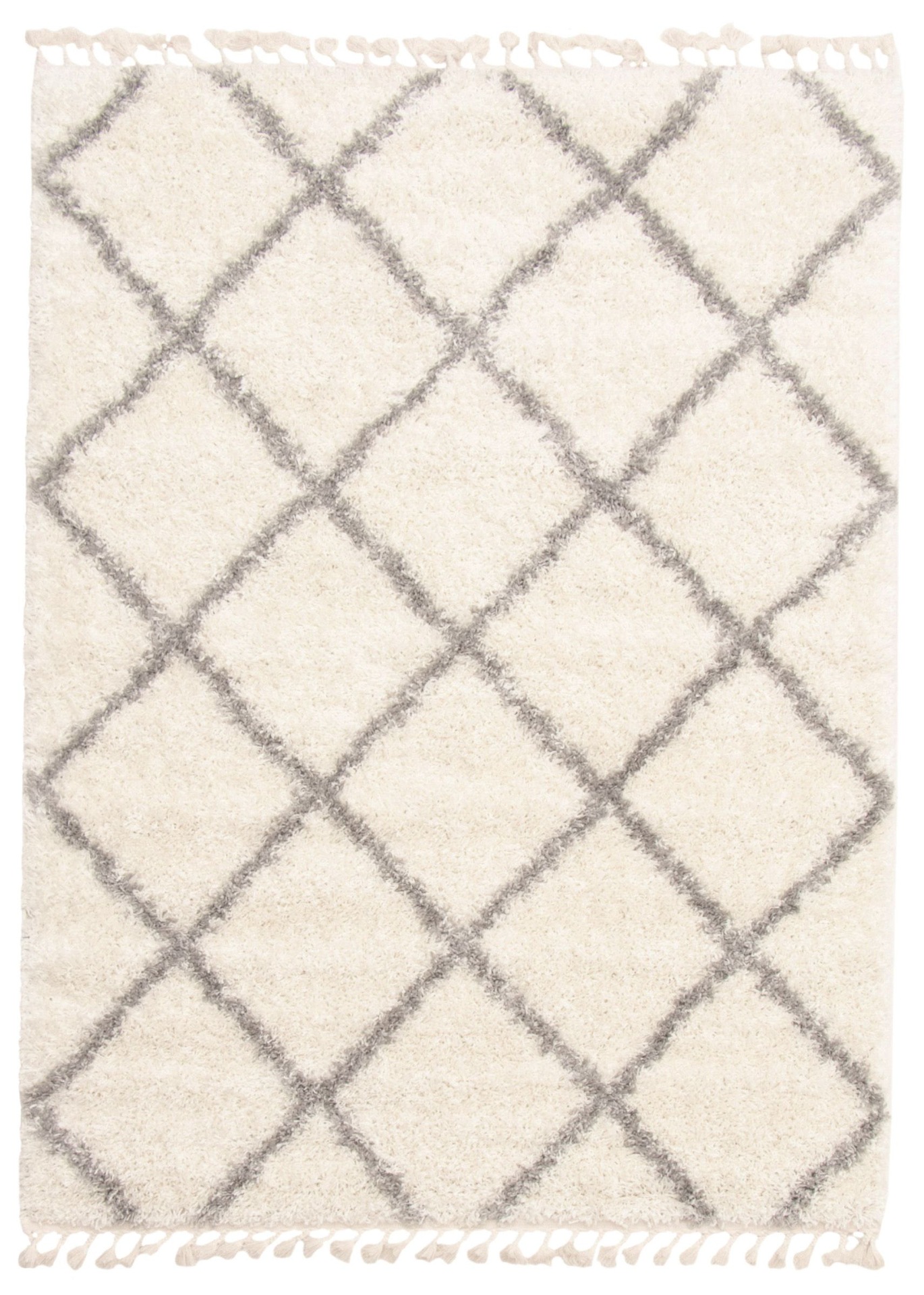 ECARPET Grammercy Diamond Indoor Area Shag Rug, Cream/Grey, Assorted ...