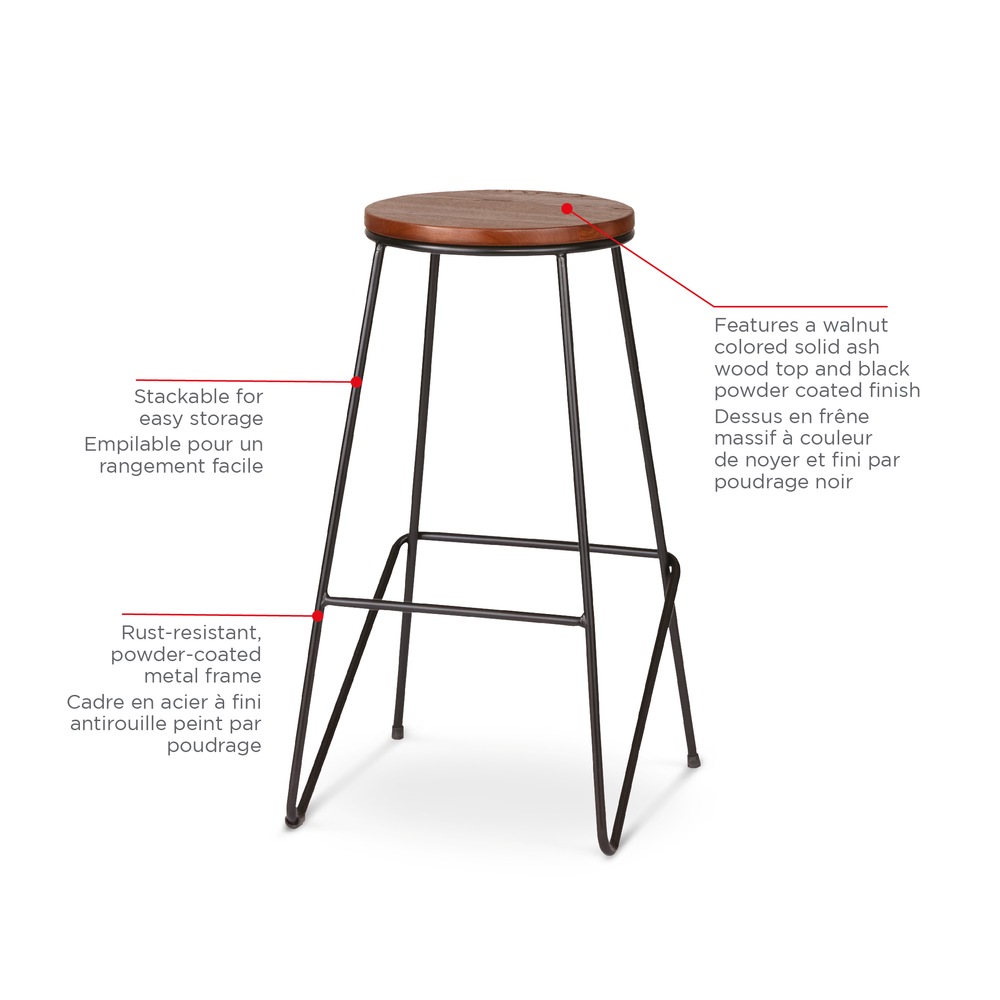 CANVAS Axel Round Metal & Solid Wood Top Counter Stool Armless Backless ...