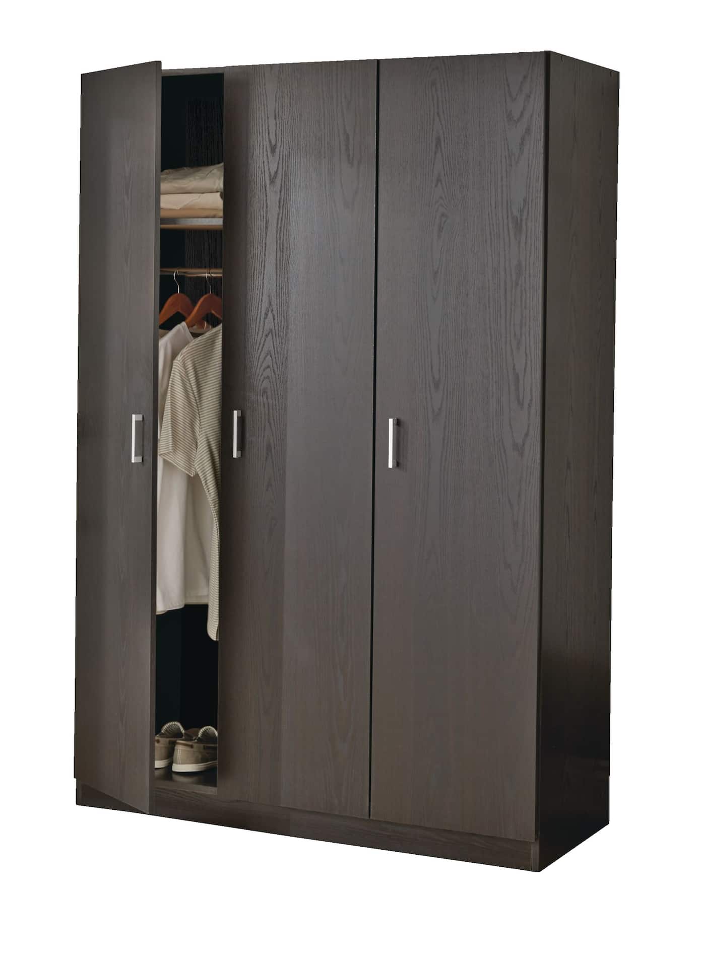 Sauder 3 Door Wardrobe Closet Armoire Clothes Storage Cabinet With Hanger Rod Shelves Espresso Canadian Tire