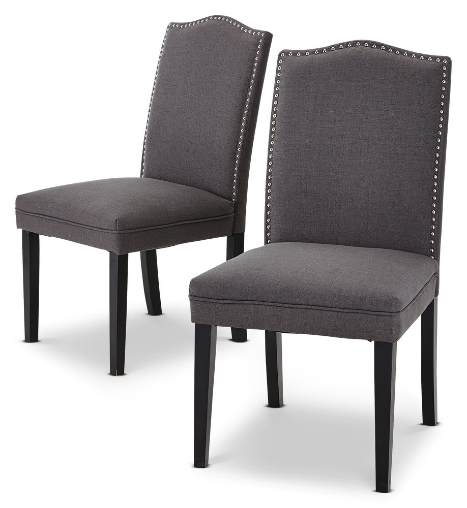 Canvas Regent Nailhead Upholstered Dining Chairs W Solid Wood Legs 2