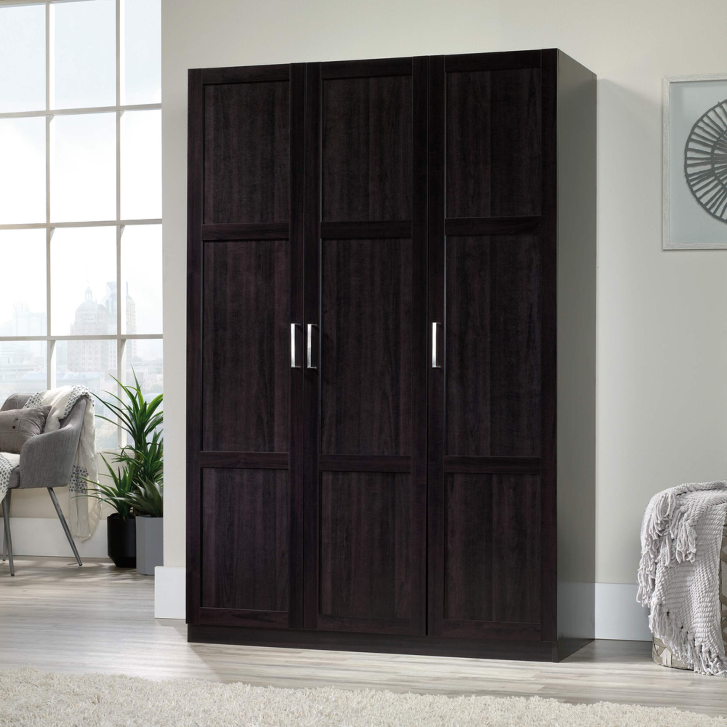 Sauder 3-Door Wardrobe/Armoire Clothes Storage Cabinet With Hanger Rod ...