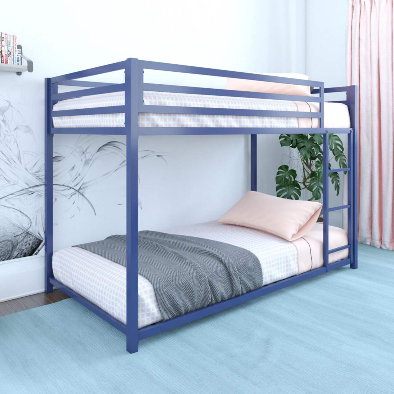 Dorel Kool Metal Twin Over Twin Bunk Bed With Ladder Safety Guardrail Blue Canadian Tire