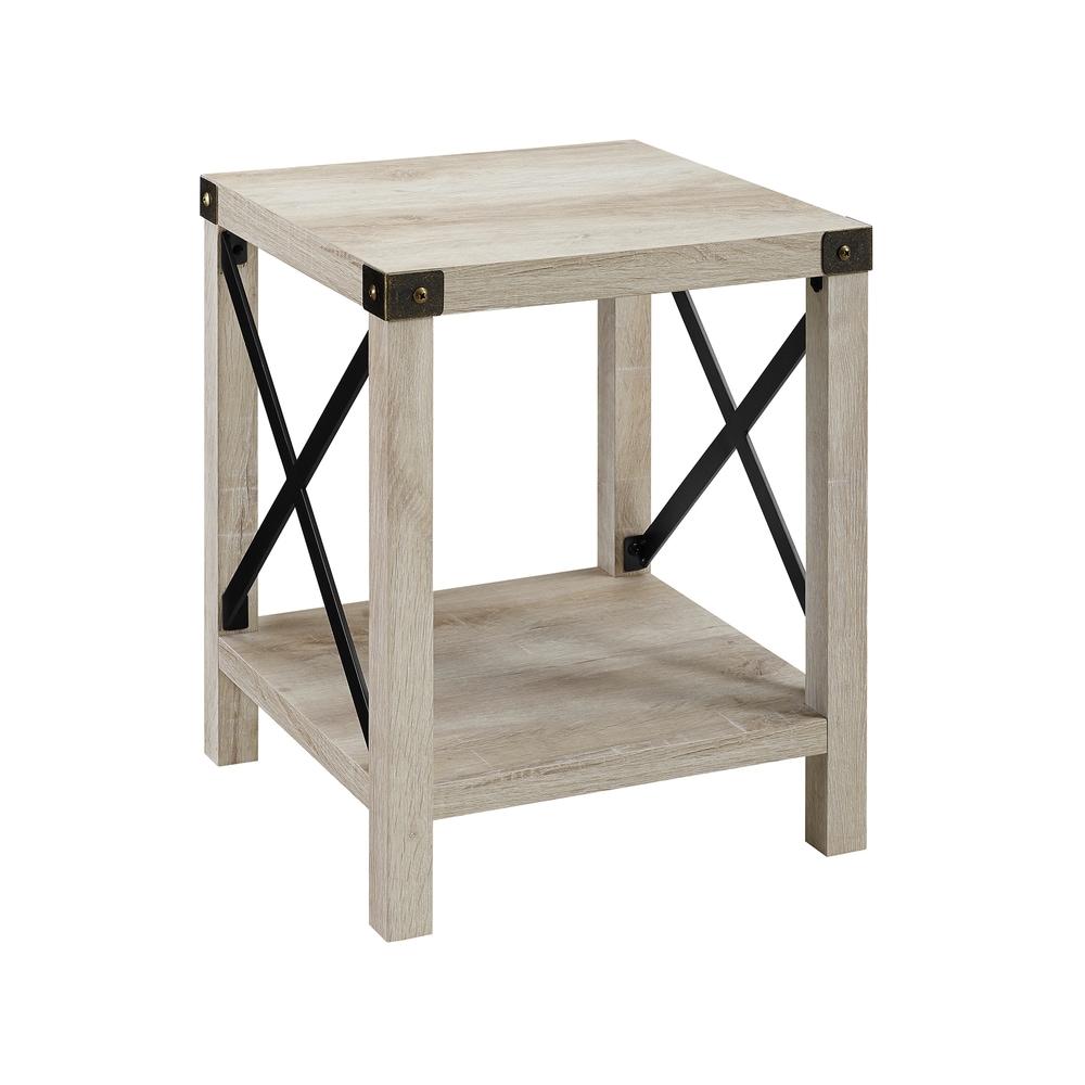 Walker Edison Lisburn Designs X-Shaped End/Side Table, White Oak, 22-in ...