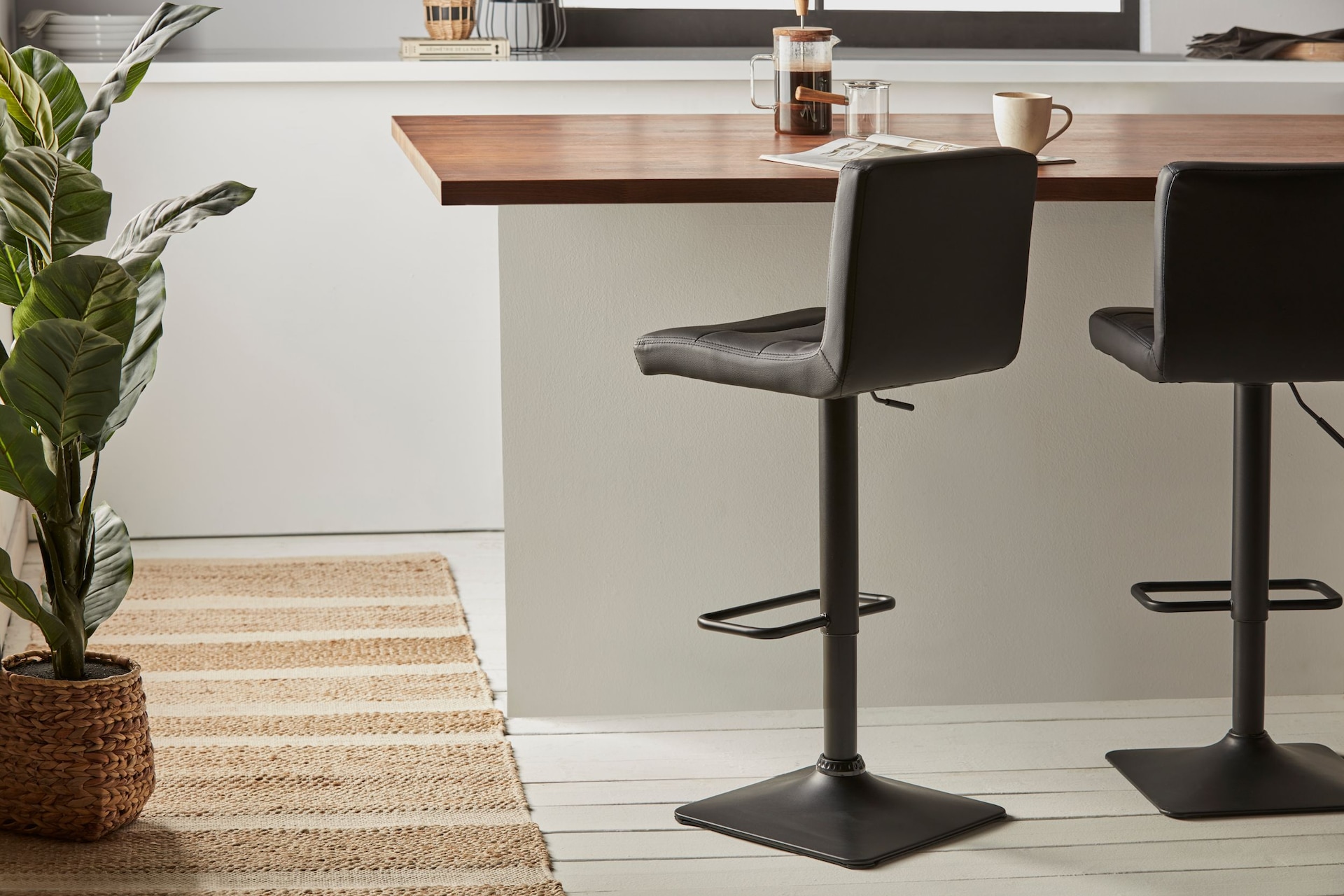 Bouclair Adjustable Black Faux Leather/Metal Bar Stool | Canadian Tire