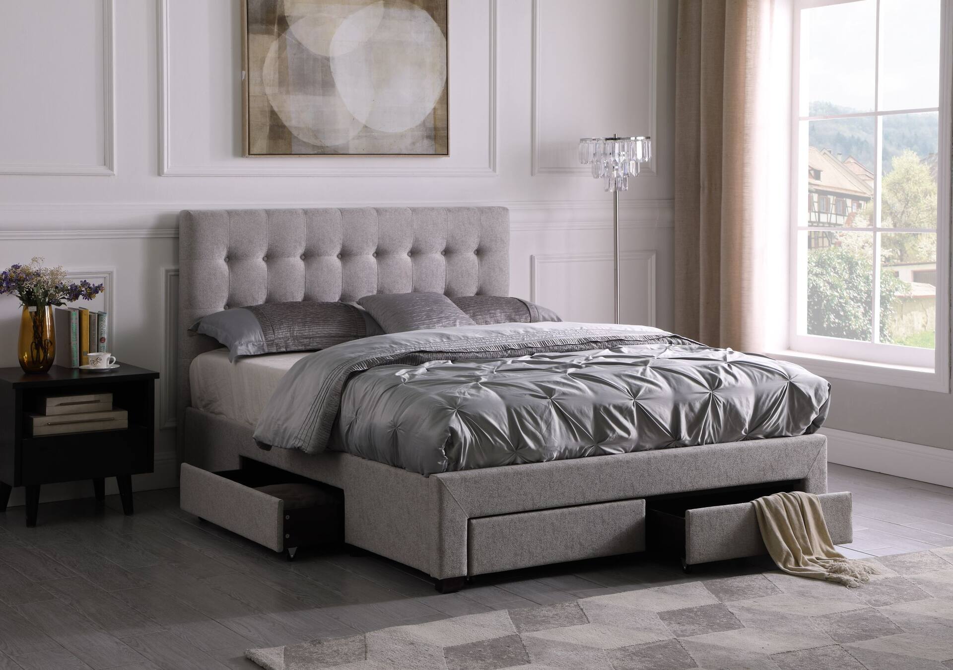 Brassex Tufted 4 Drawer Platform Storage Bed Grey Silver Canadian Tire