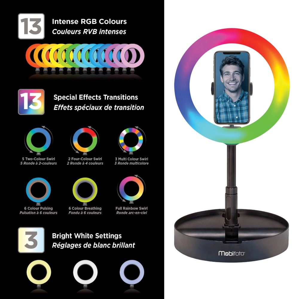 Mobifoto Mobilite 10-in RGB LED Ring Light Vlogging Kit with Built-in ...