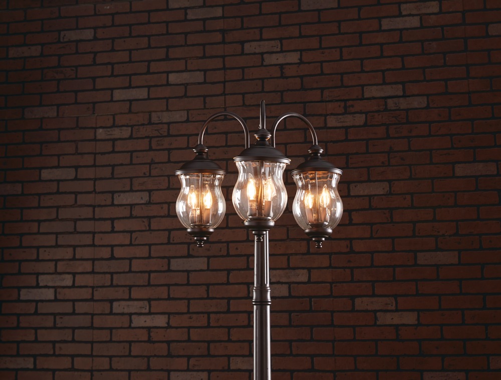 NOMA Astoria Clear Ribbed Glass Triple-Head Outdoor Lamp Post, Weather ...
