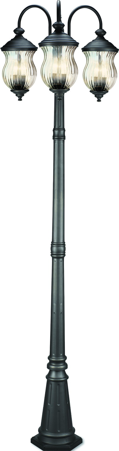 NOMA Astoria Clear Ribbed Glass Triple-Head Outdoor Lamp Post, Weather ...