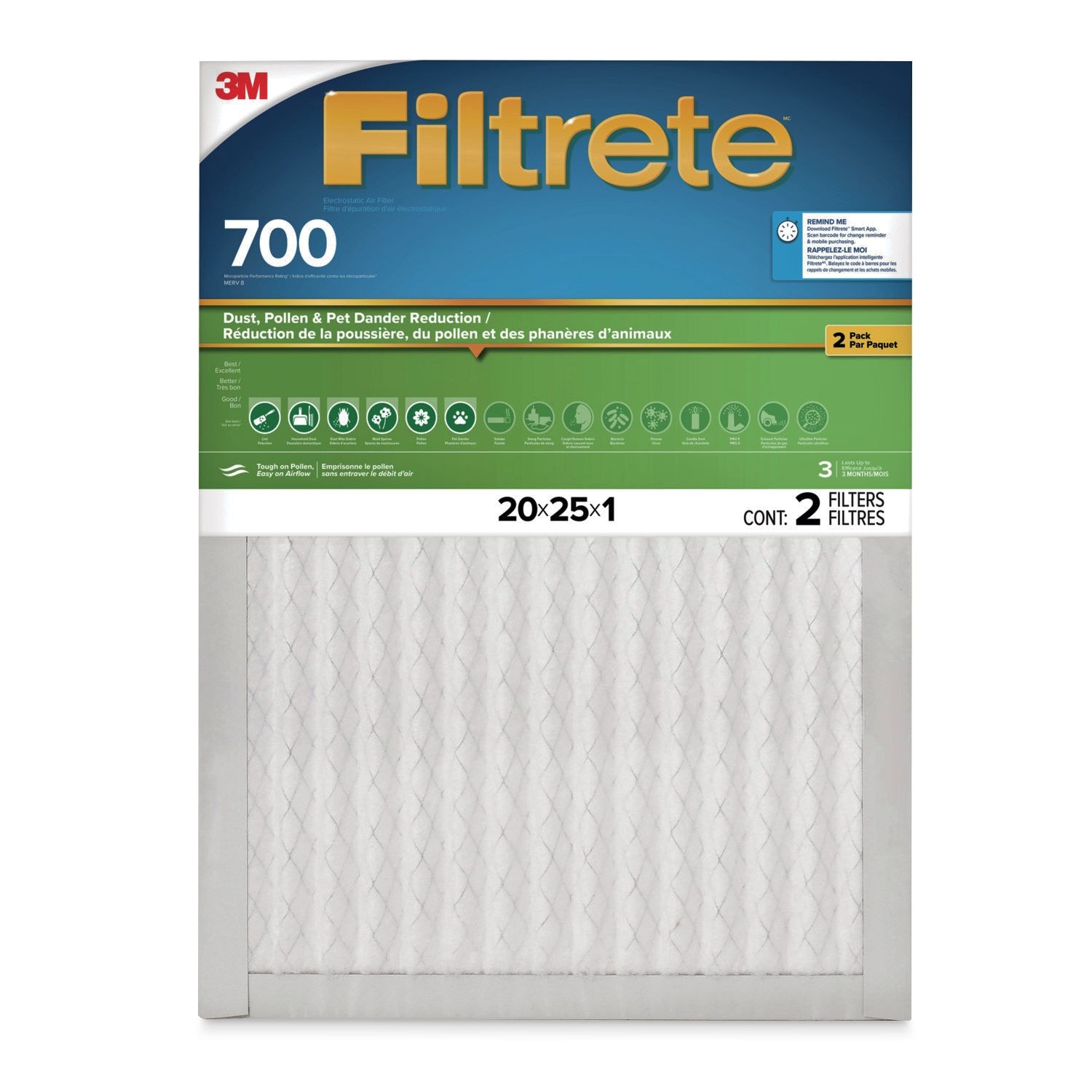 3M™ Filtrete™ Furnace Filter, MPR 700, 20 x 25 x 1-in, 2-pk | Canadian Tire