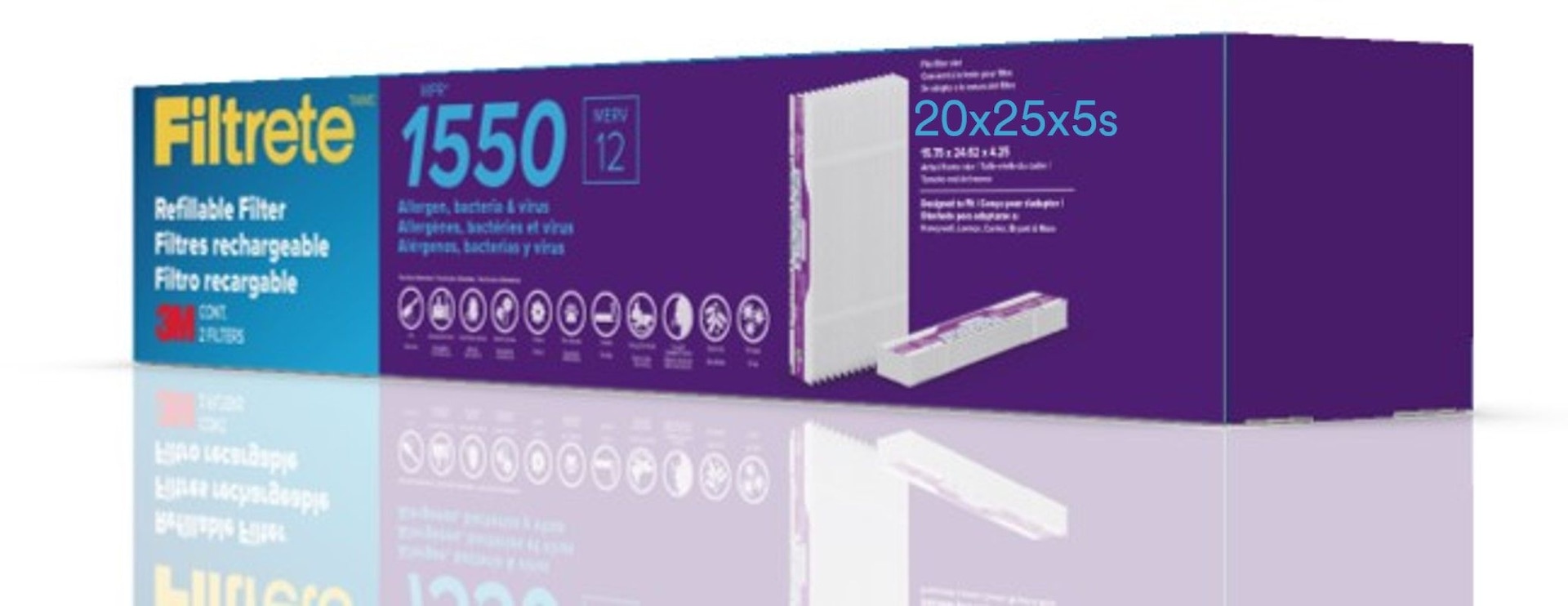 Filtre à air de chaudière AC rechargeable plis profonds Filtrete 3M, MPR 1550, 20 x 25 x 5 po ...