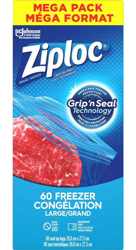 Ziploc Large Plastic Freezer Bags Mega Pack, 760-mL, 60-pk | Canadian Tire