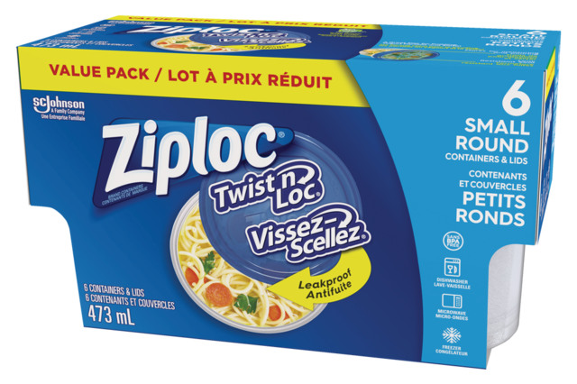 Ziploc Twist 'N' Lock Small Round Plastic Food Storage Containers, 473 ...