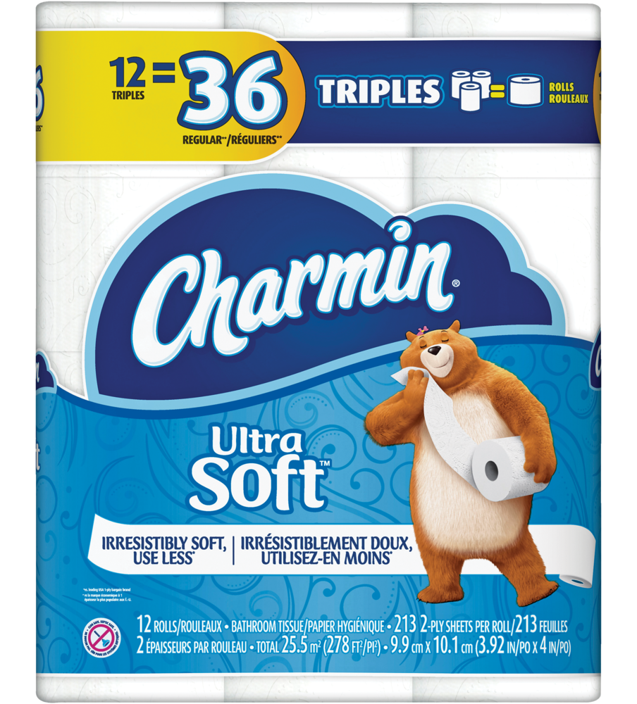 Charmin Ultra-Soft Triple Roll Toilet Paper, 2-ply Tissue, 12-pk ...