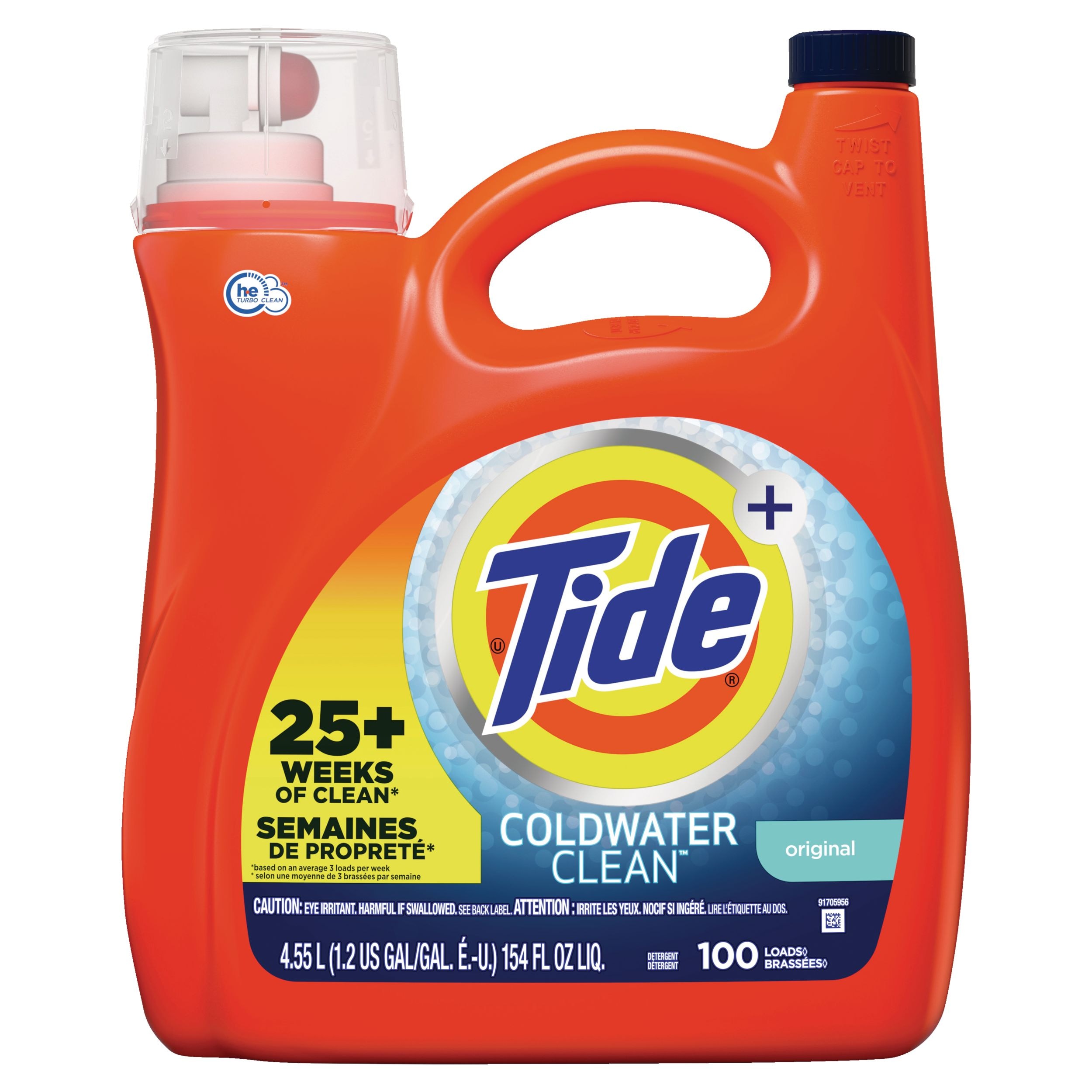 Tide Coldwater Clean HE Turbo Clean Liquid Laundry Detergent, 100 LD, 4 ...