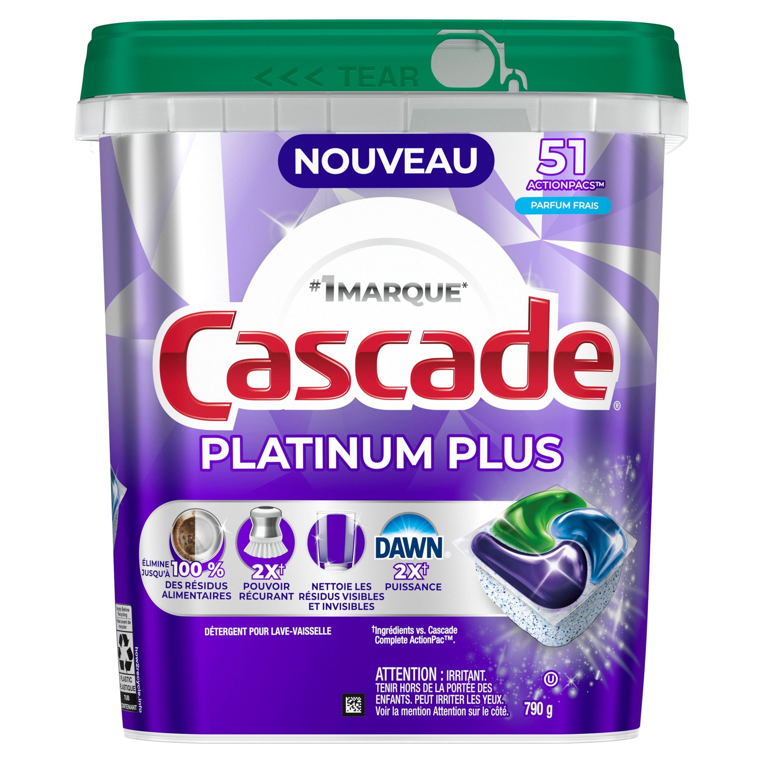 Détergent pour lave-vaisselle en capsules, Cascade Platinum Plus ...