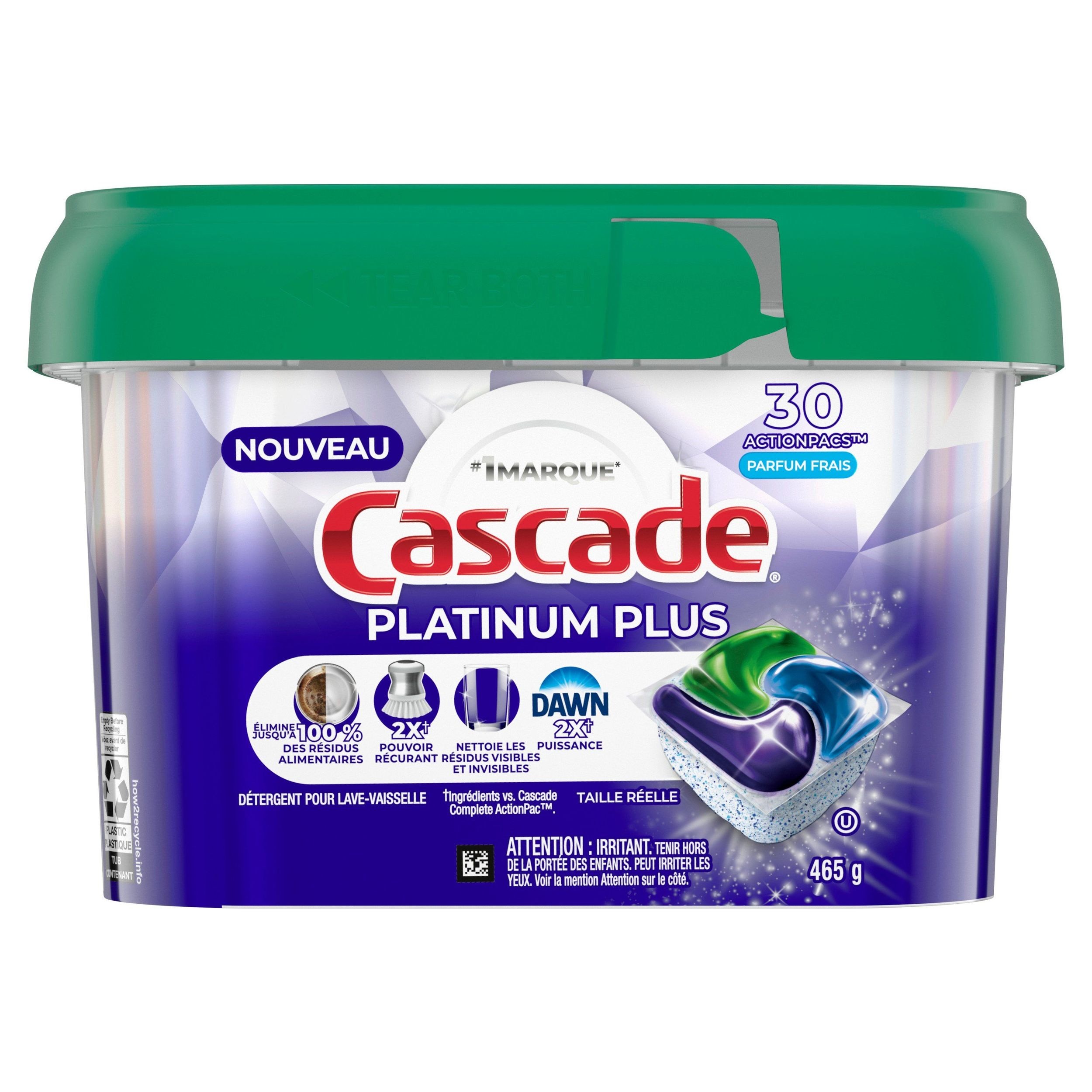 Détergent pour lave-vaisselle en capsules, Cascade Platinum Plus ...