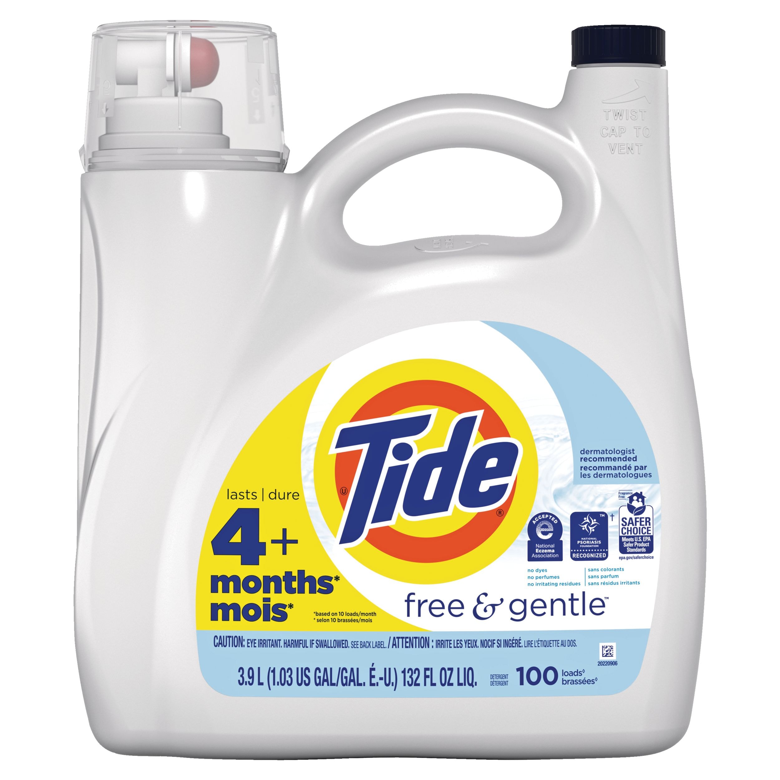 Tide Free & Gentle Liquid Laundry Detergent, Hypoallergenic, Unscented ...