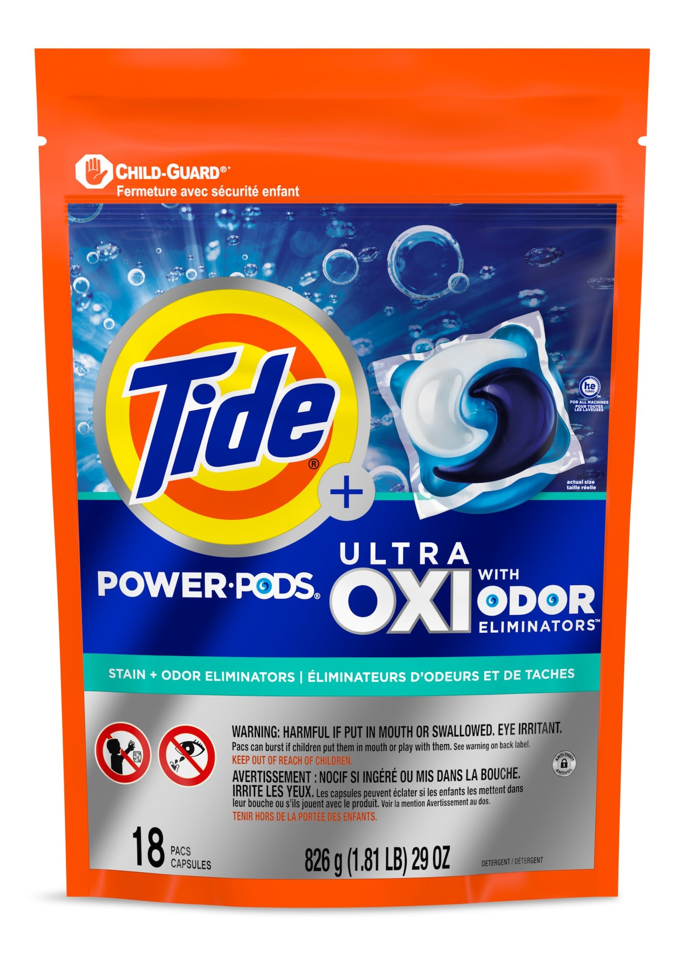 Tide Powet PODS Ultra OXI Liquid Laundry Detergent Soap Pacs with Odour Eliminators, 18-pk ...