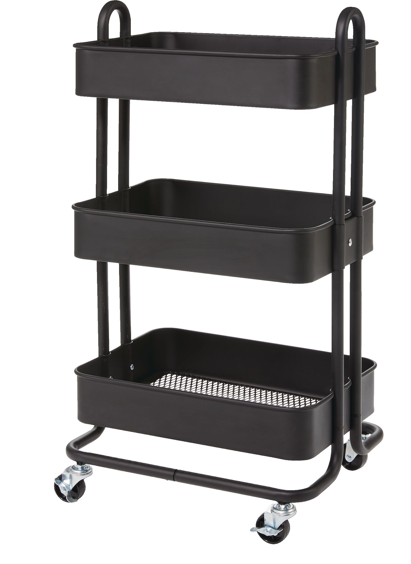 type A Momentum Steel 3-Tier Utility Cart with 4 Wheels Black ...