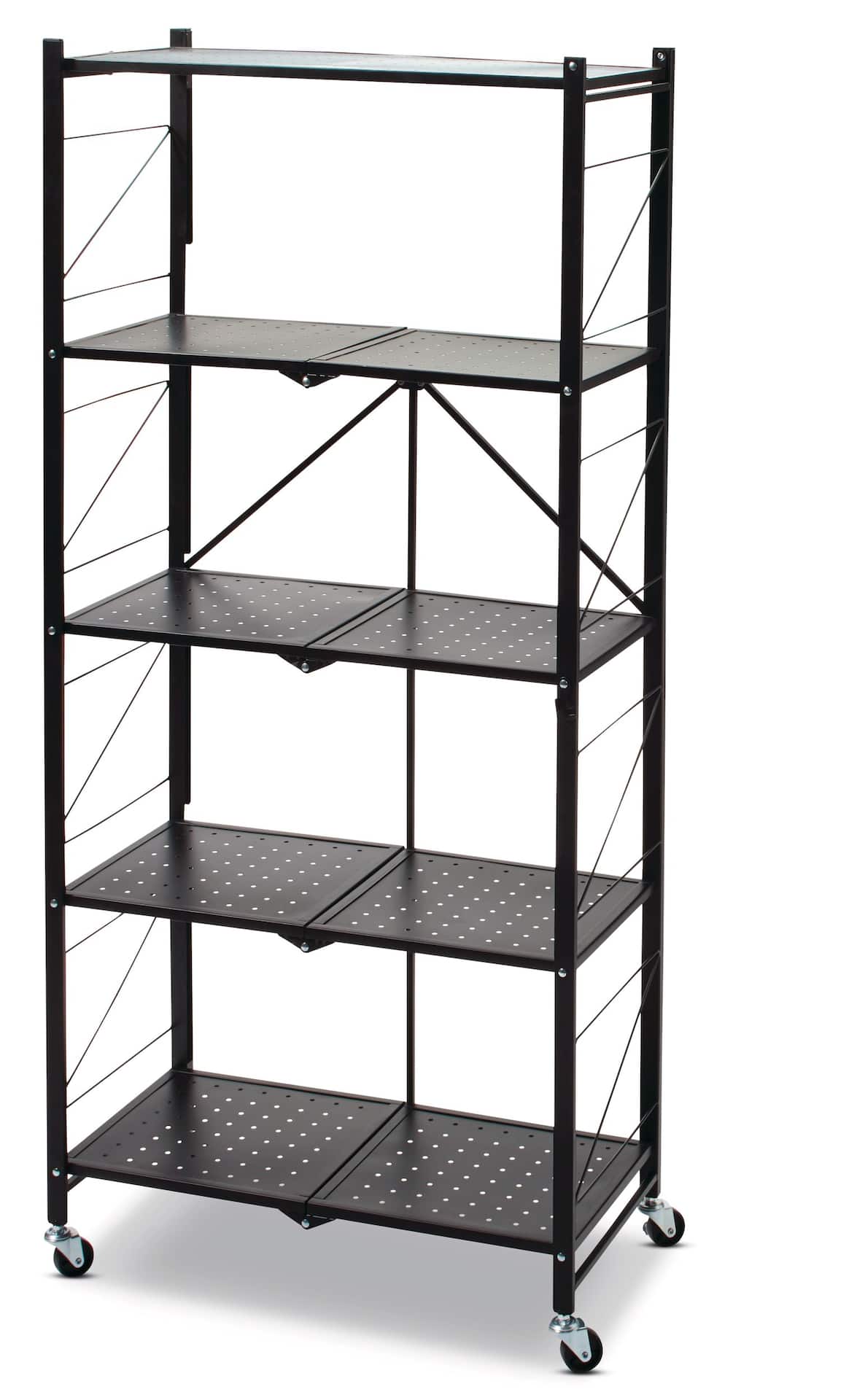 type A Perspective 5 Tier Foldable Storage Rack with Wheels Black Canadian Tire