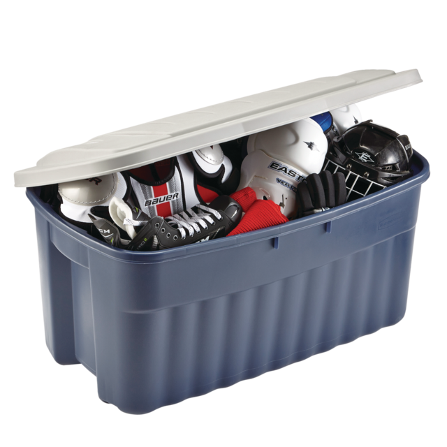 Rubbermaid Storage Box with Hinged Lid, 151-L, Blue/Grey | Canadian Tire
