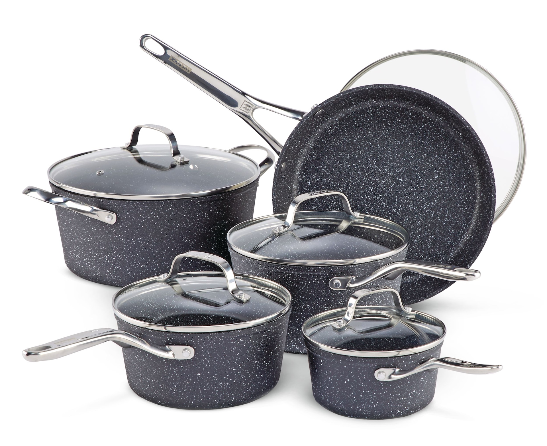 Heritage The Rock Forged Non Stick Cookware Set Dishwasher Oven Safe Black 10 pc