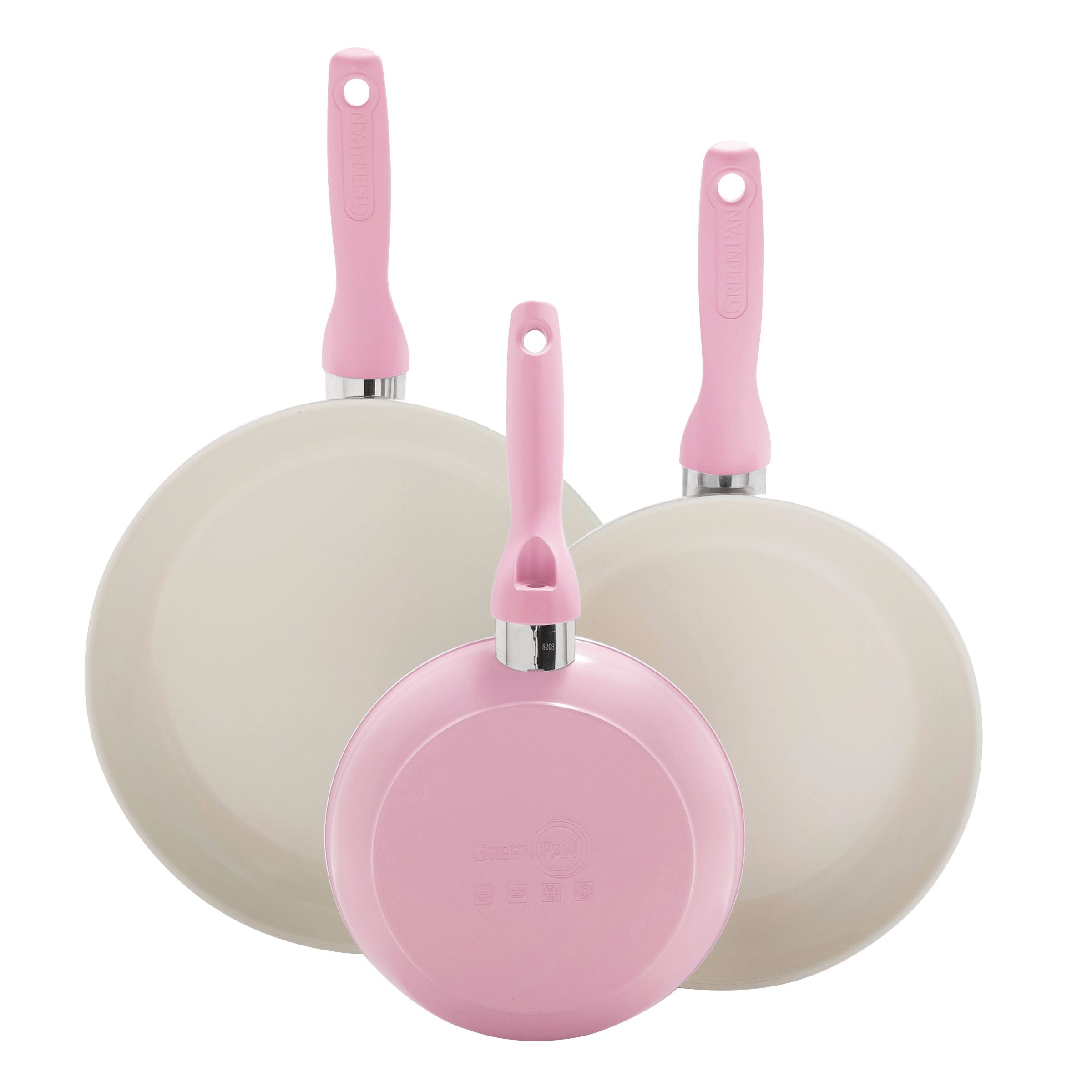 GreenPan Rio Ceramic Non-Stick Frypan, Pink, Assorted Sizes, 3-pk ...