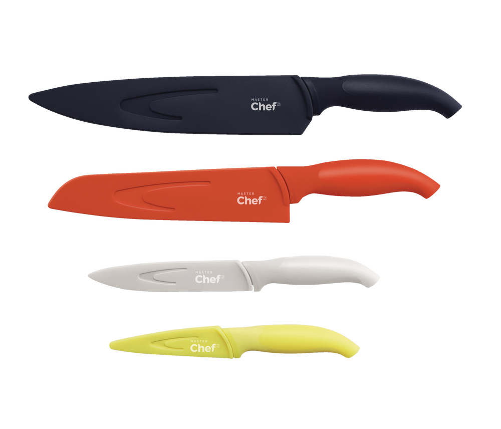 MASTER Chef Stainless Steel Knife Set with Sheaths, Dishwasher Safe, 4 ...