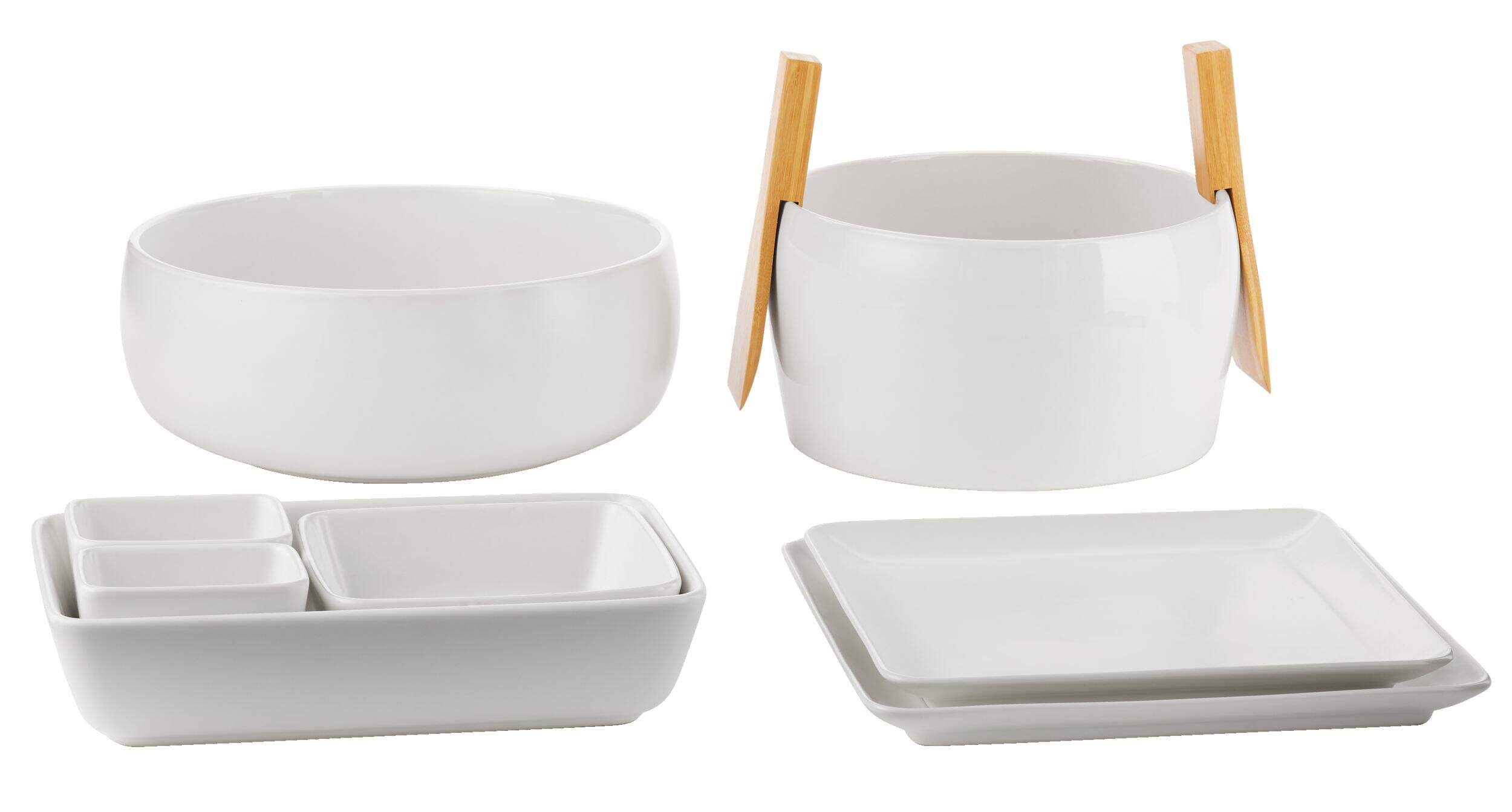 CANVAS Rectangle Porcelain Reusable Serving Platter Set, White, 16-in ...