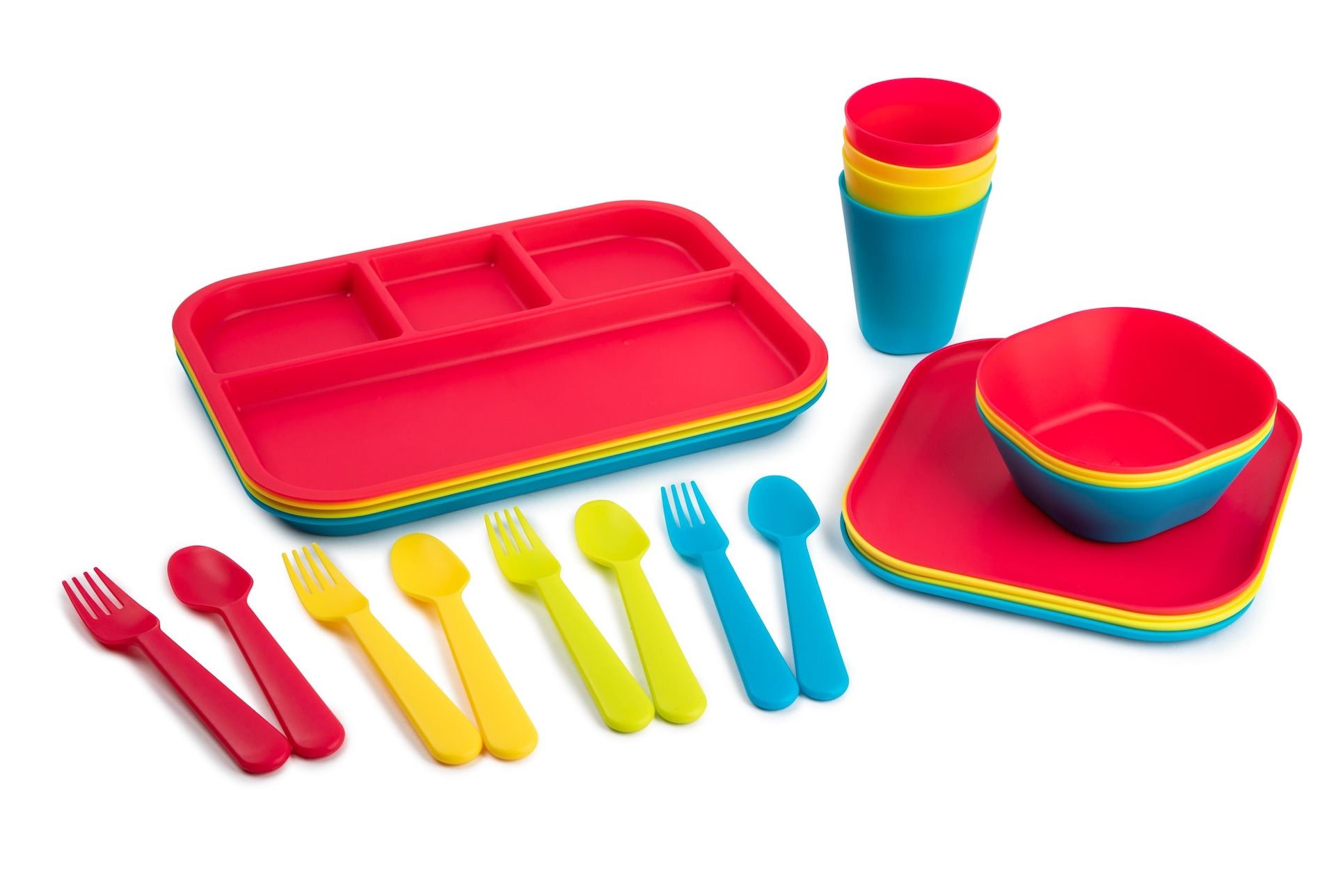 Core Home Plastic Kids Tableware Set, BPA Free, 24-pc, Assorted Colours ...
