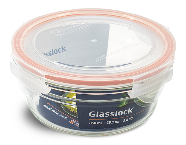 Glasslock Round Glass Food Storage Container Leakproof, 850-mL ...