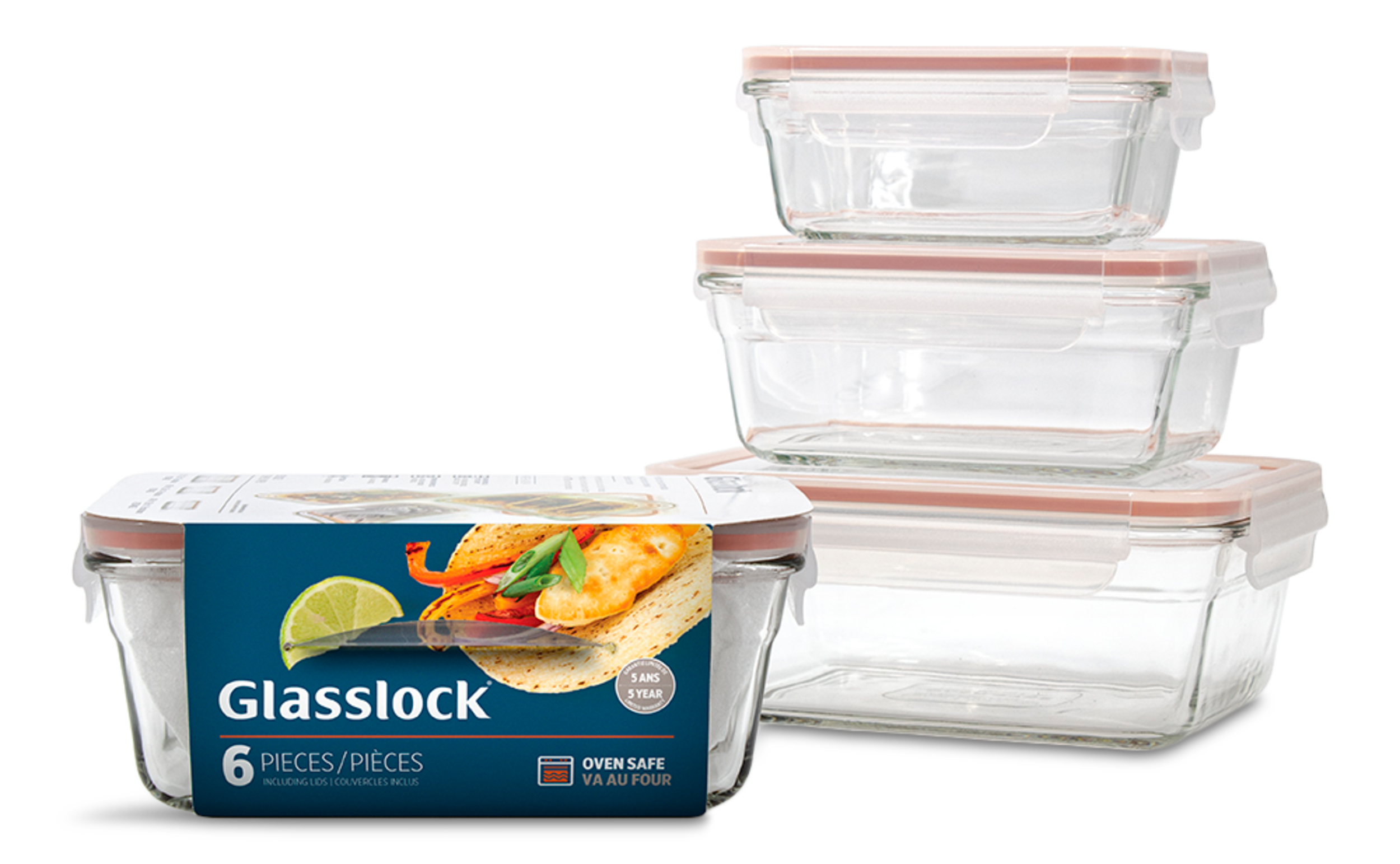 Glasslock Glass Food Storage Container Set Leakproof, 6-pc | Canadian Tire