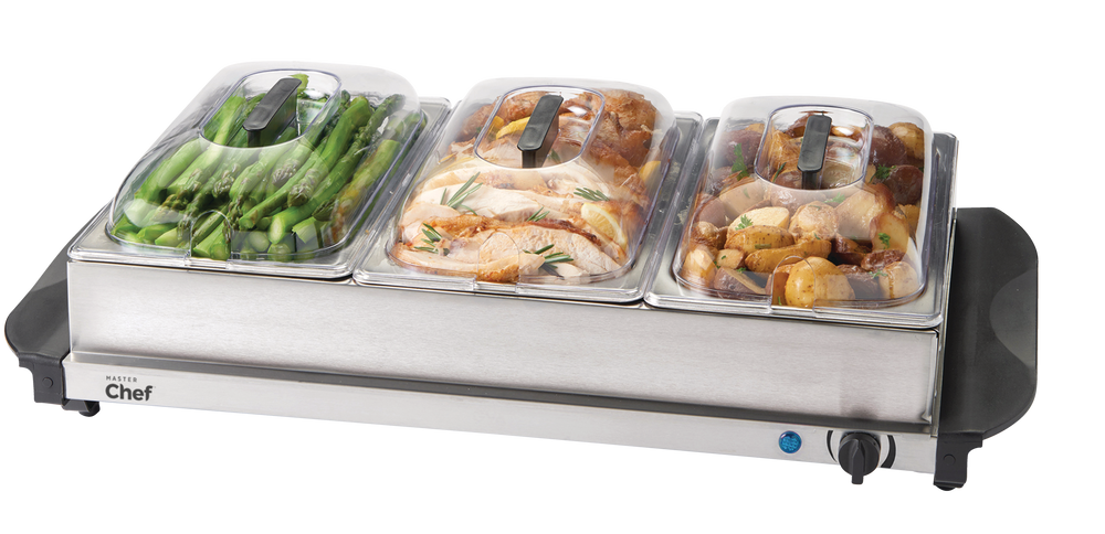 Réchaud de buffet à 3 niveaux MASTER Chef avec plateau chauffant, acier ...