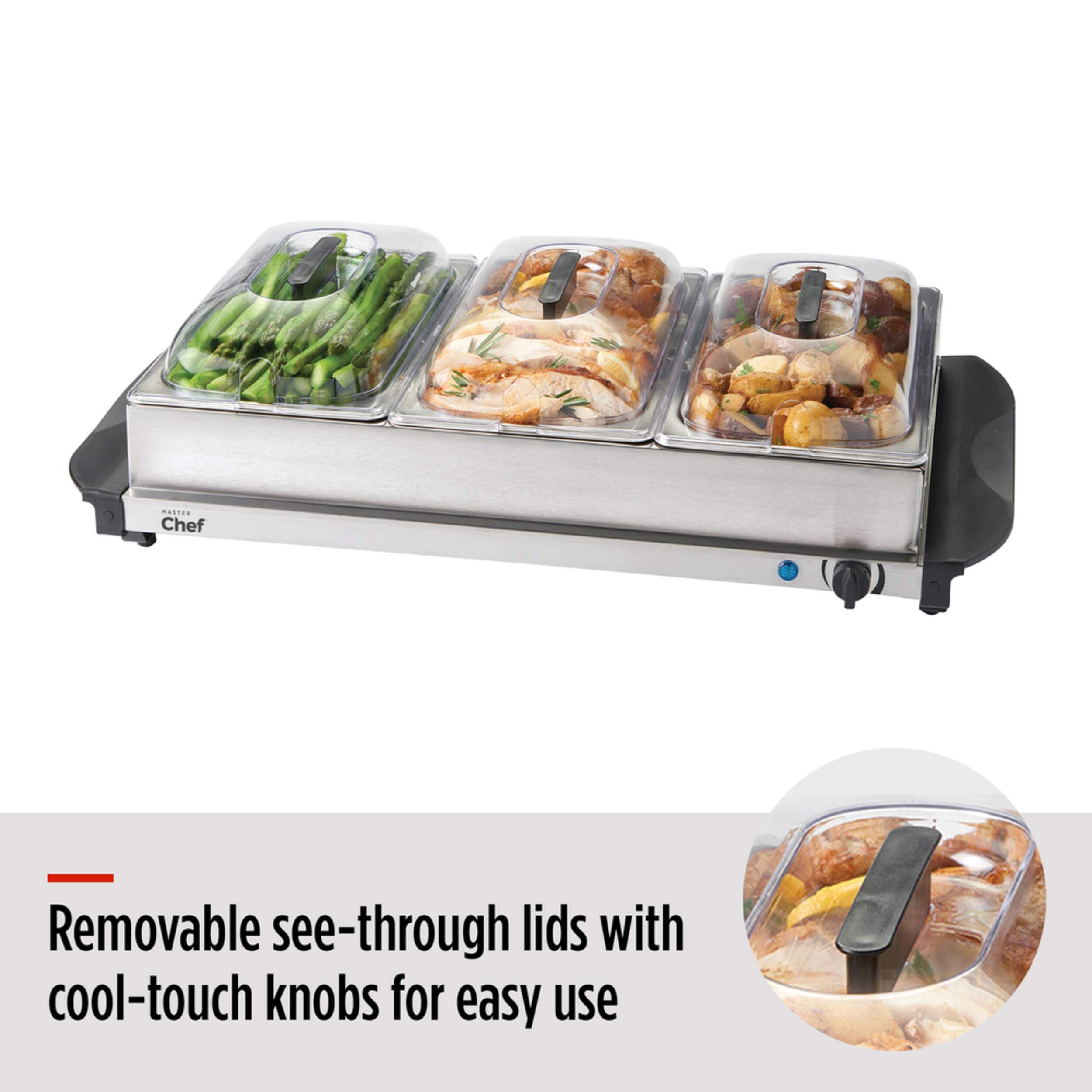 MASTER Chef 3-Tier Buffet Server/Food Warmer w/ Warming Tray, Stainless ...