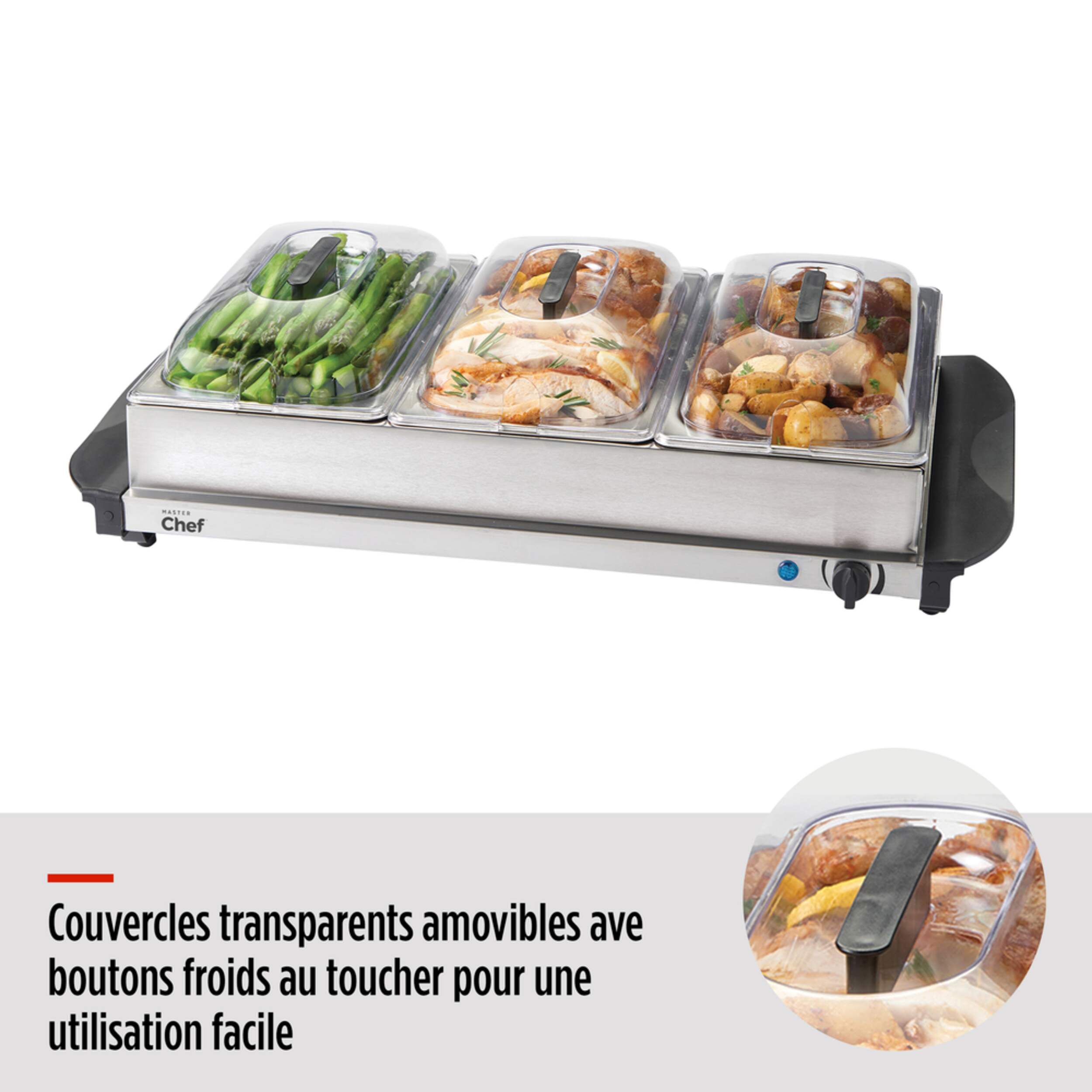 Réchaud de buffet à 3 niveaux MASTER Chef avec plateau chauffant, acier ...