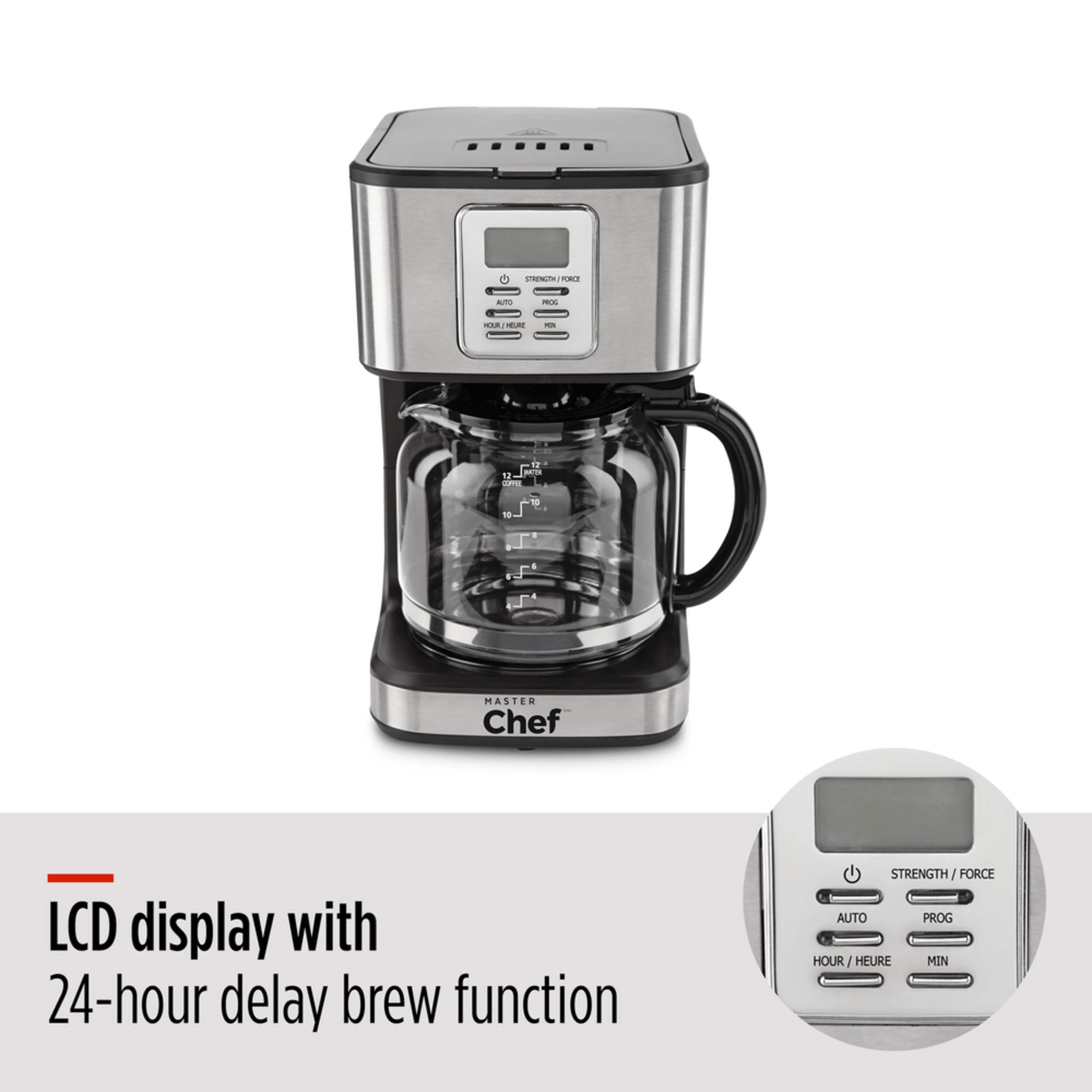 MASTER Chef Coffee Maker w/ Glass Carafe, Stainless Steel, Black, 12 ...
