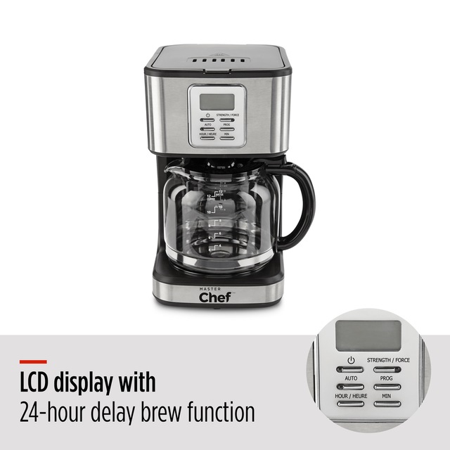 MASTER Chef Coffee Maker w/ Glass Carafe, Stainless Steel, Black, 12 ...
