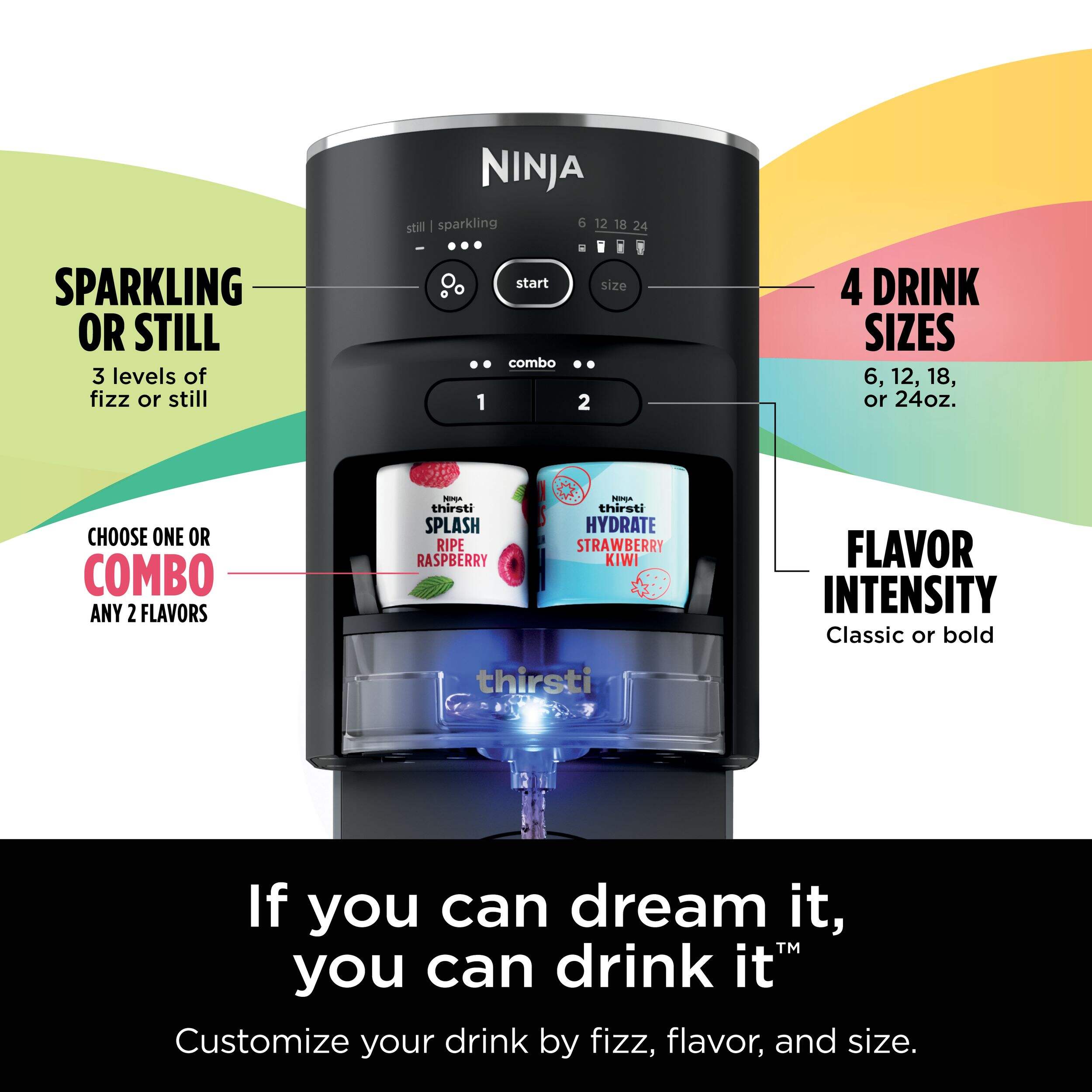 Ninja Thirsti™ Drink System, Soda Maker, Sparkling & Still Drinks, Carbonated Water Machine ...