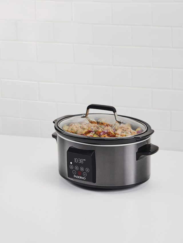 PADERNO Digital Programmable Slow Cooker, Black Stainless Steel, 6qt ...