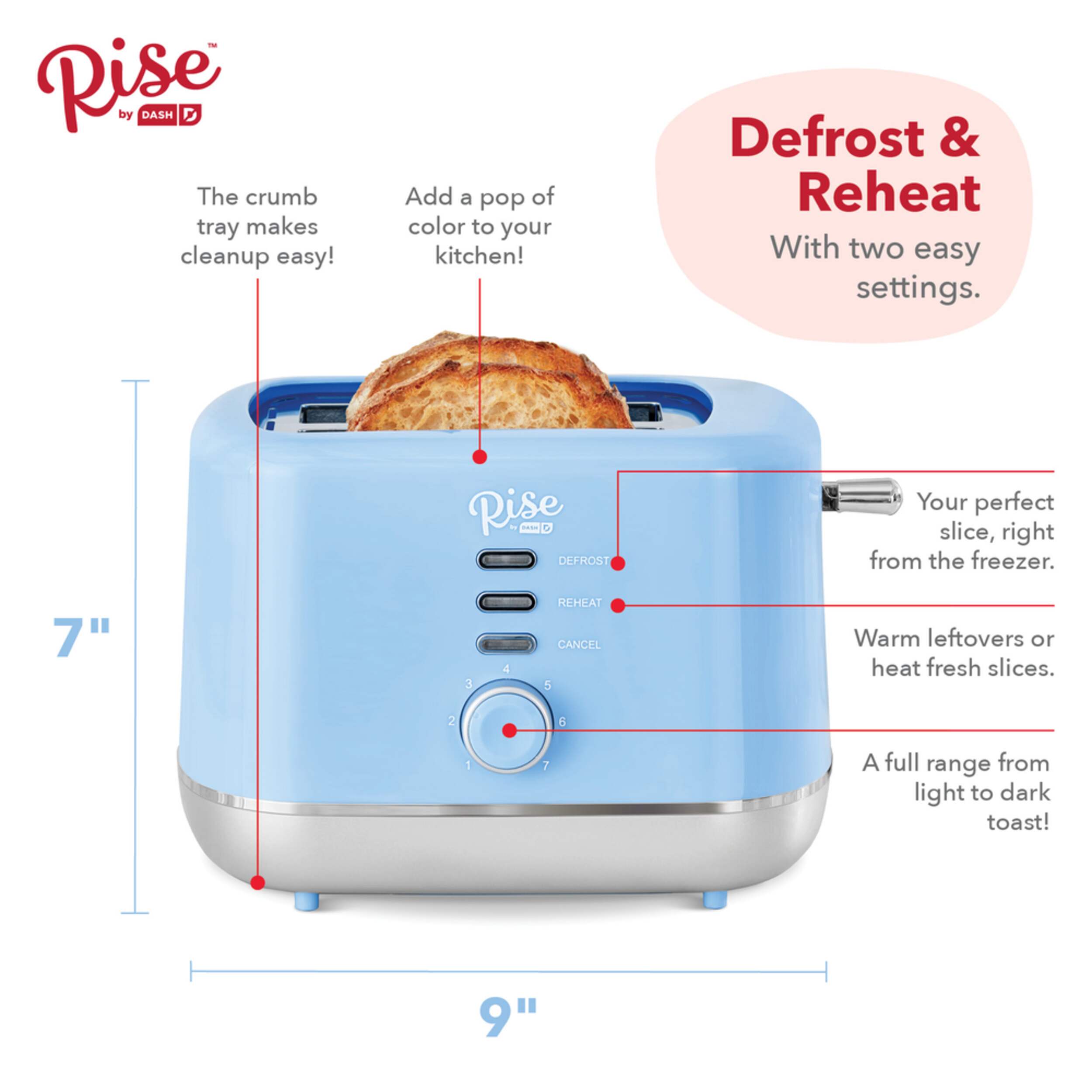 Dash Compact Toaster w/ 7 Settings, Blue, 2-Slices | Canadian Tire