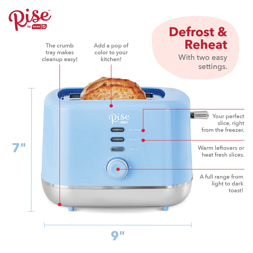 Dash Compact Toaster w/ 7 Settings, Blue, 2-Slices | Canadian Tire