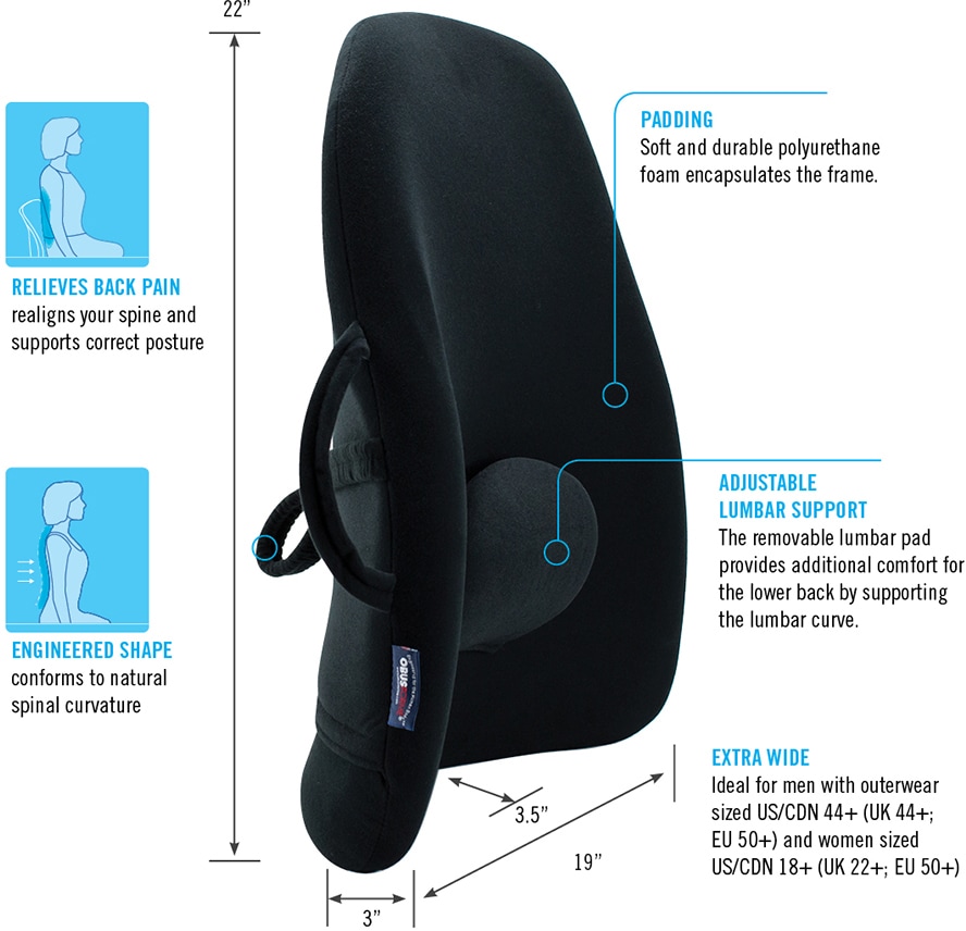 ObusForme Portable Wide-Back Backrest Support Cushion with Lumbar Pad ...